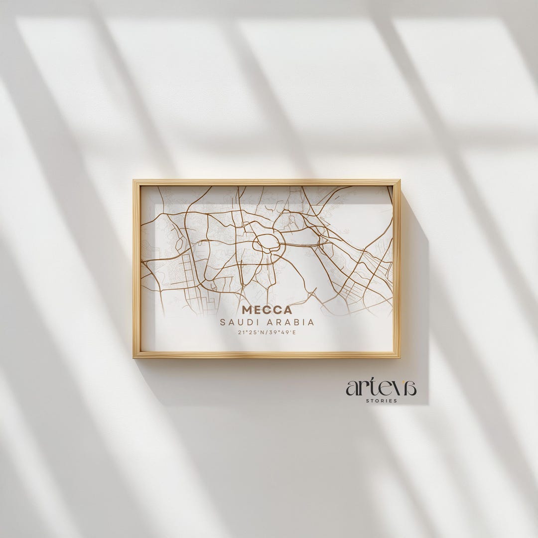 Mecca City Map Poster Printable | Minimalist Brown Line Art Islamic ...