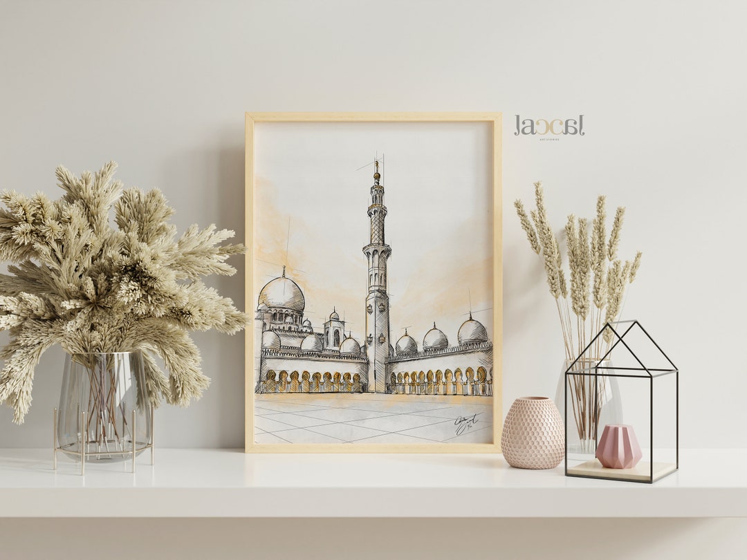 Sketch of Sheikh Zayed Grand Mosque at Sunset Watercolor - Etsy