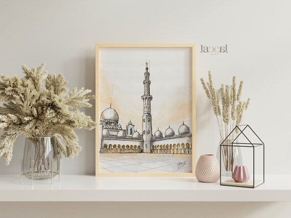 Sketch of Sheikh Zayed Grand Mosque at Sunset Watercolor - Etsy