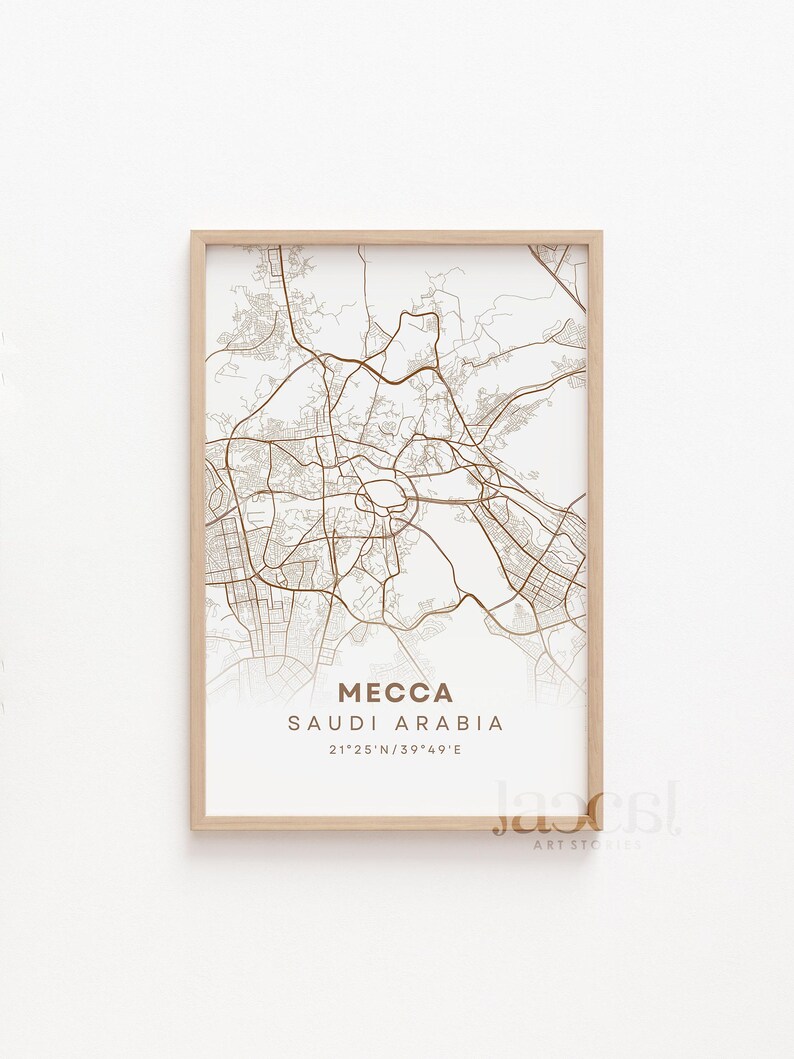 Digital Download Mecca City Map Poster - Minimalist Brown Line Art ...