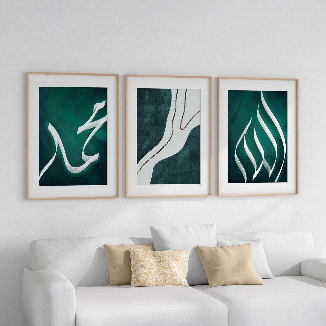 Set of 5 Printable Islamic Calligraphy Wall Art Green - Masjid Nabawi ...