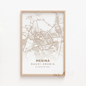 Islamic Medina City Map Printable Brown Line Art Poster Digital Medina ...