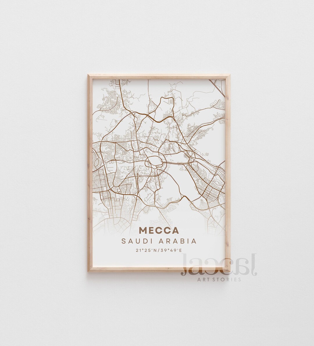 Digital Download Mecca City Map Poster - Minimalist Brown Line Art ...