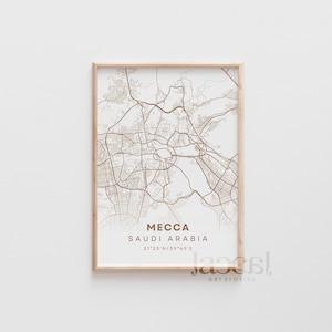 Digital Download Mecca City Map Poster - Minimalist Brown Line Art ...
