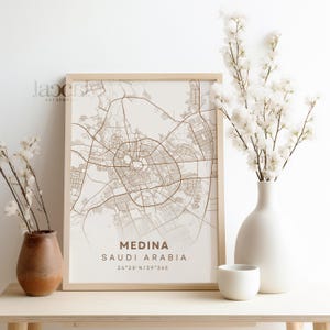 Islamic Medina City Map - Printable Brown Line Art Poster - Digital ...