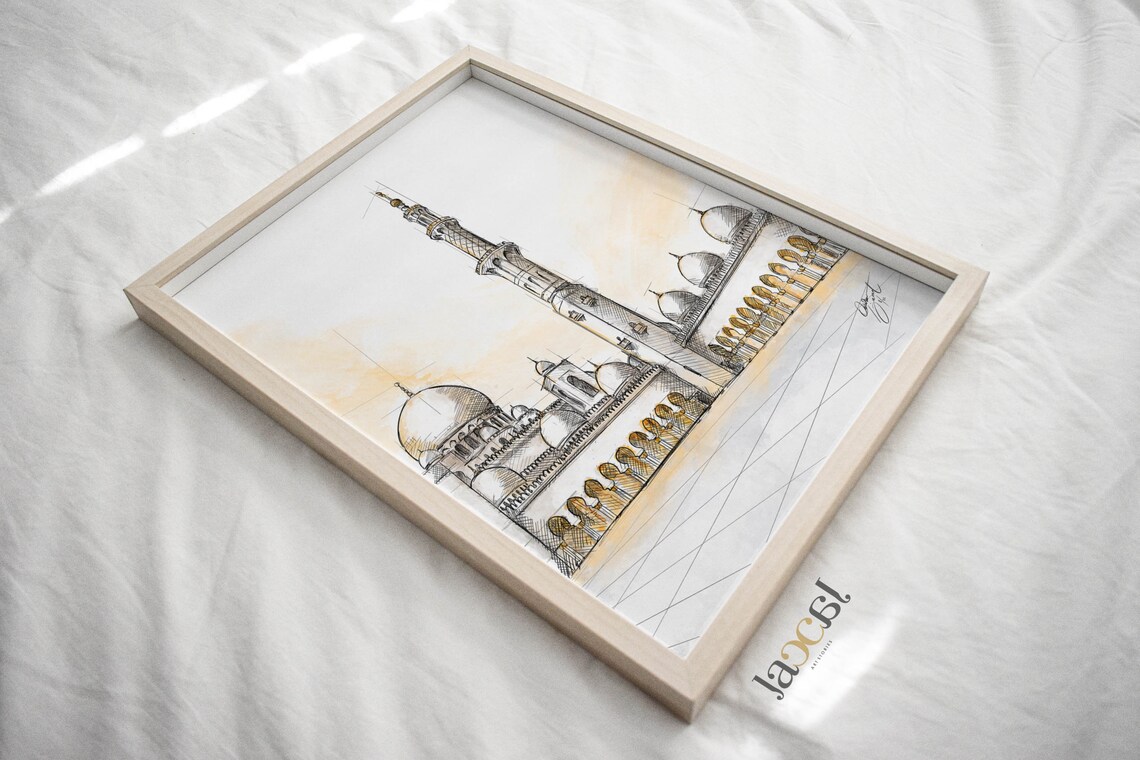 Sketch of Sheikh Zayed Grand Mosque at Sunset Watercolor - Etsy