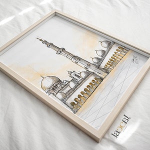 Sketch of Sheikh Zayed Grand Mosque at Sunset Watercolor Painting ...