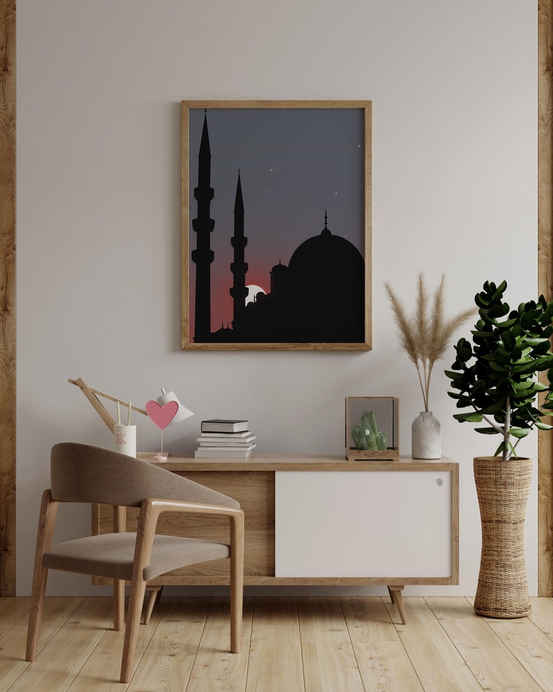 Printable Islamic Wall Art Masjid and Sunset Minimalist Wall | Etsy