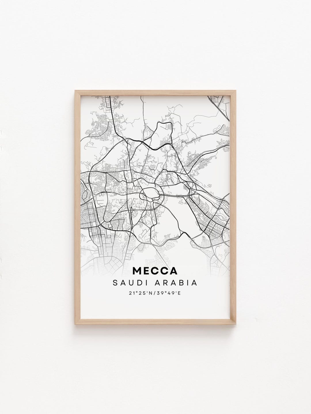 Digital Download Mecca Monochrome City Map - Classic Black and White ...