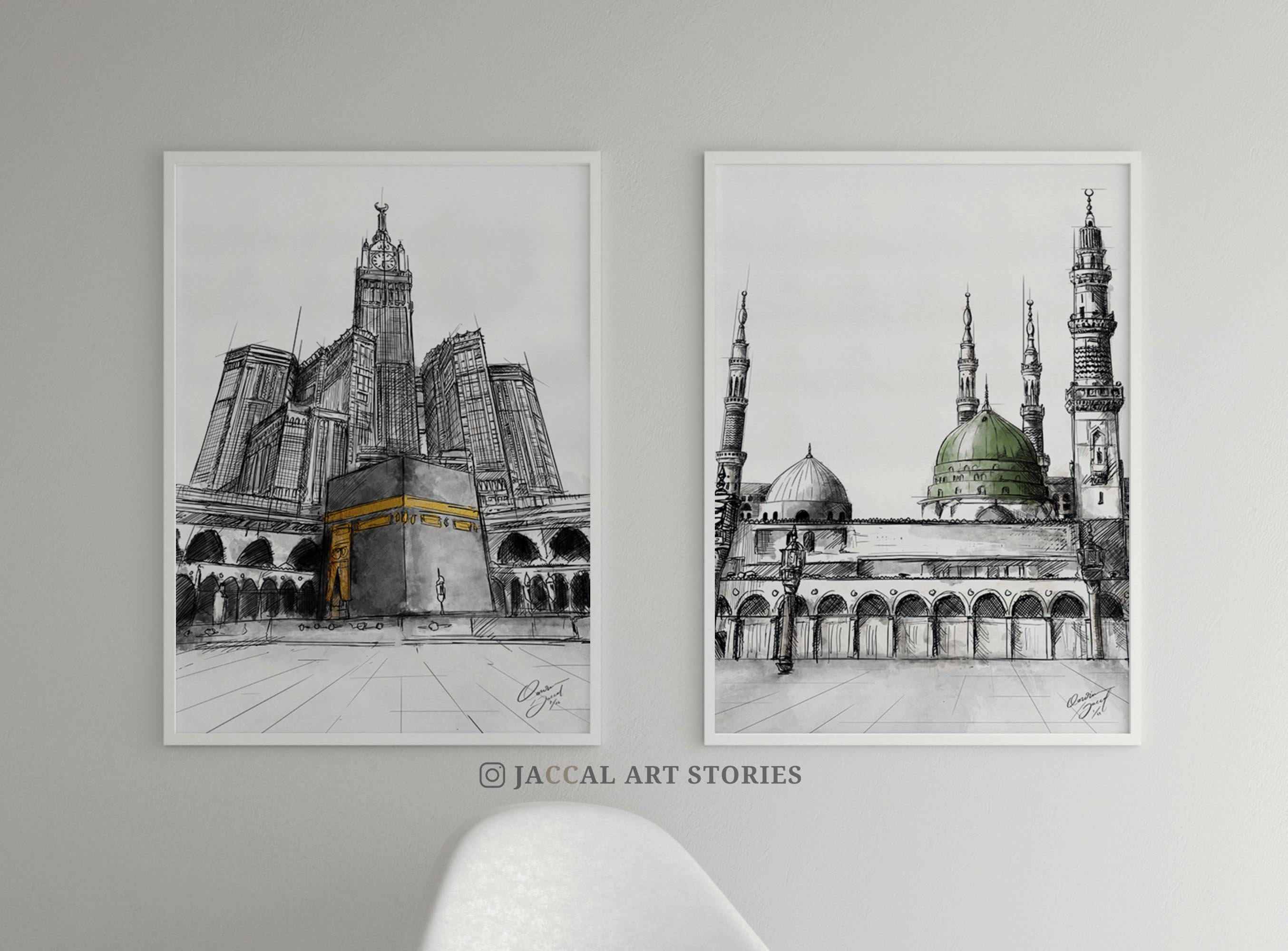 2 Islamic Art Kaaba Mecca and Masjid Nabawi Digital Sketch - Etsy