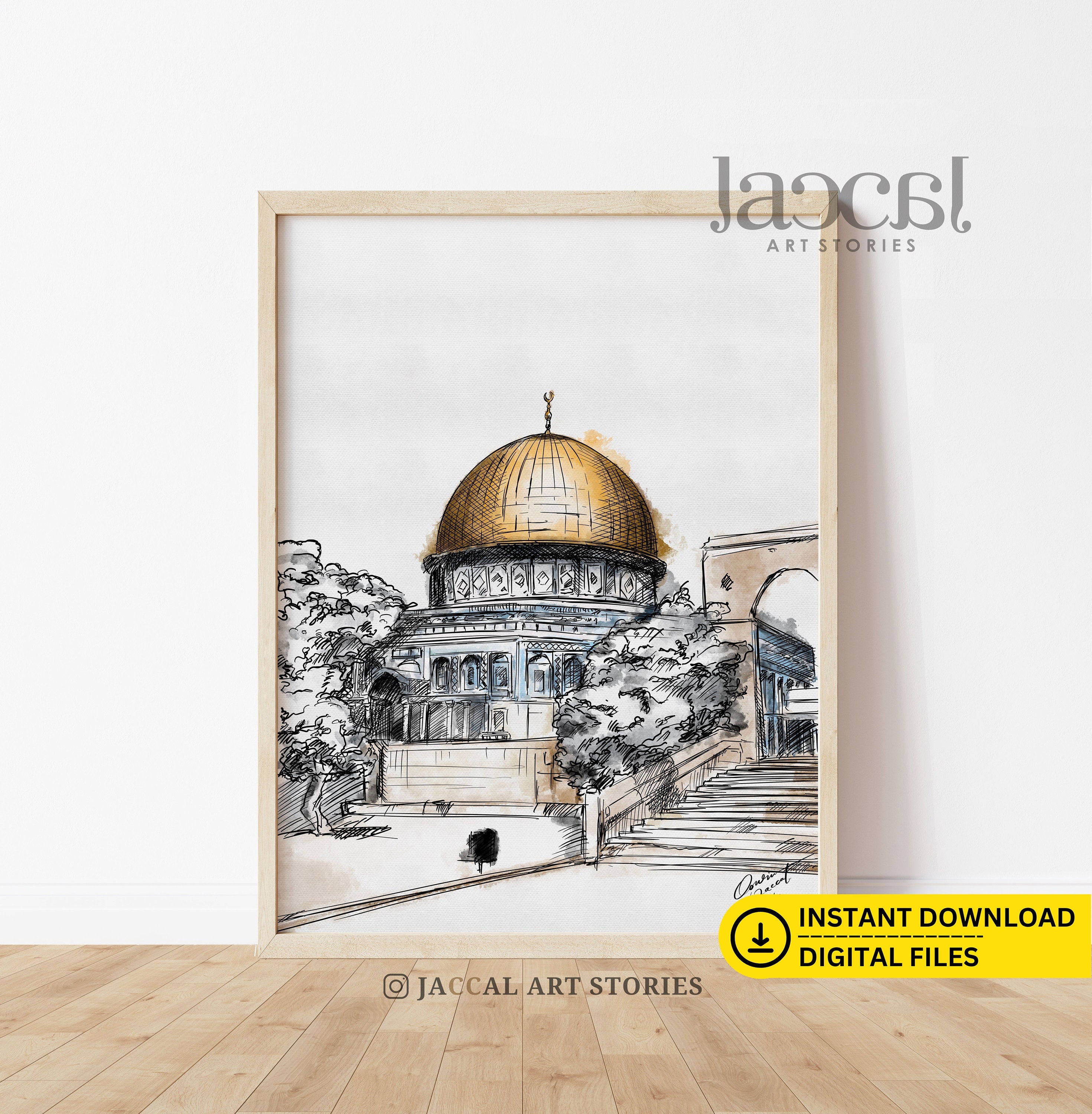 Dome of the Rock al Quds Digital Sketch Watercolor Painting - Etsy ...