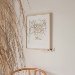 Islamic Medina City Map Printable Brown Line Art Poster Digital Medina ...