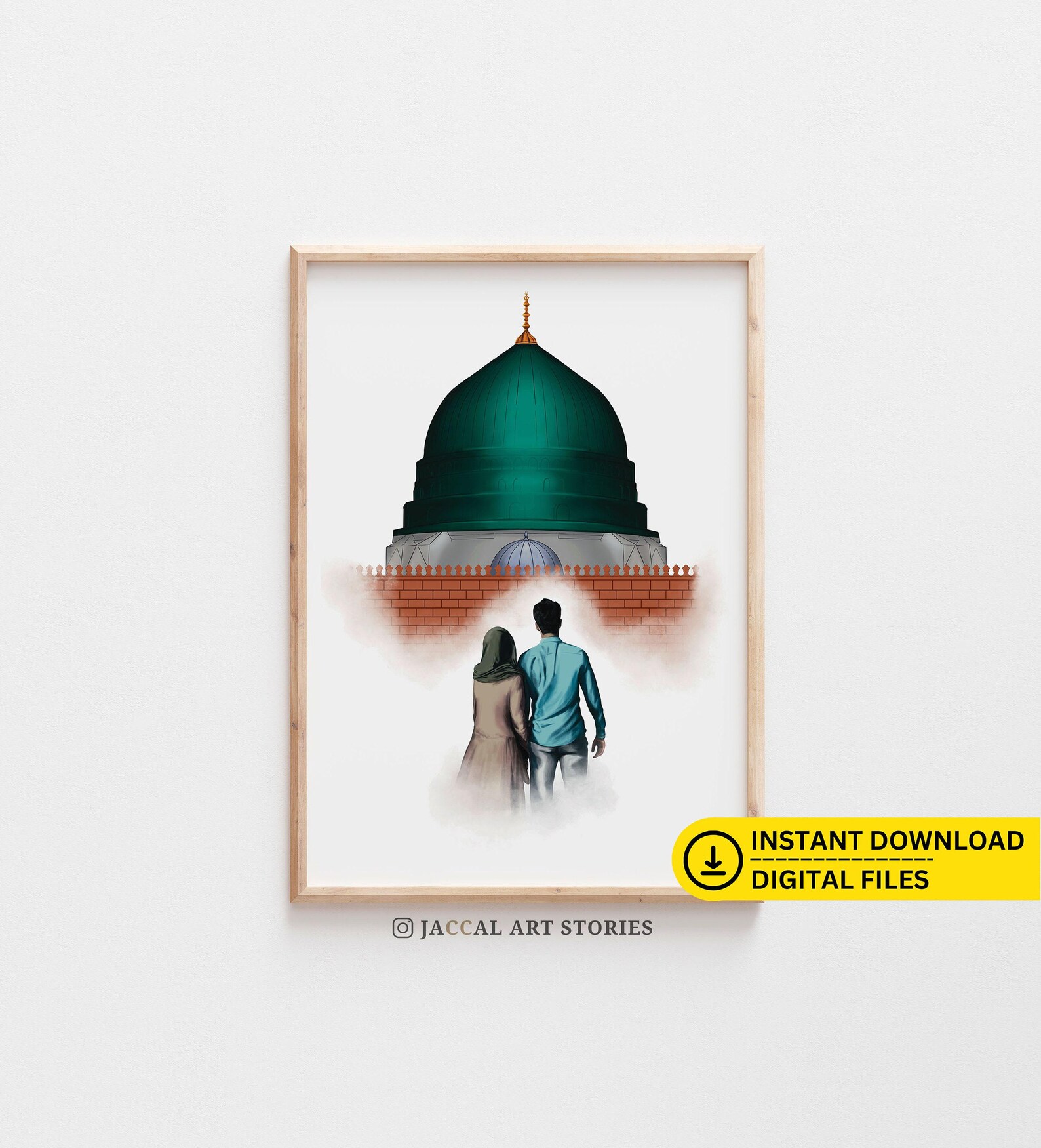 Islamic Printable Wall Art Muslim Couple in Front of Masjd Nabawi ...