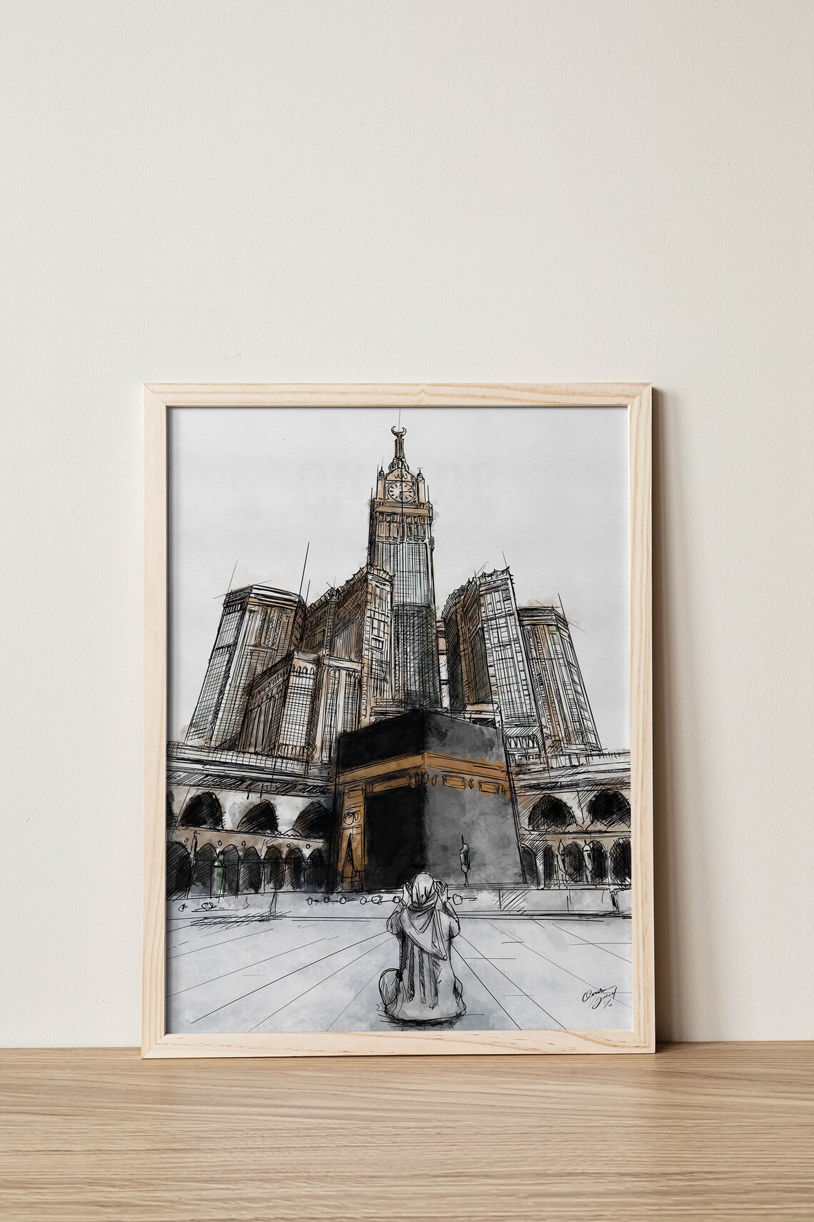 Kaaba & Makkah Clock Royal Tower Watercolor Sketch Islamic - Etsy