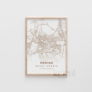 Islamic Medina City Map Printable Brown Line Art Poster Digital Medina ...