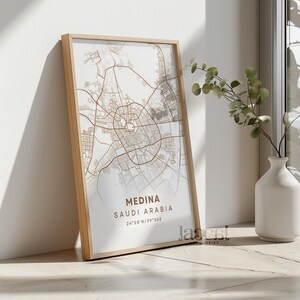 Islamic Medina City Map - Printable Brown Line Art Poster - Digital ...