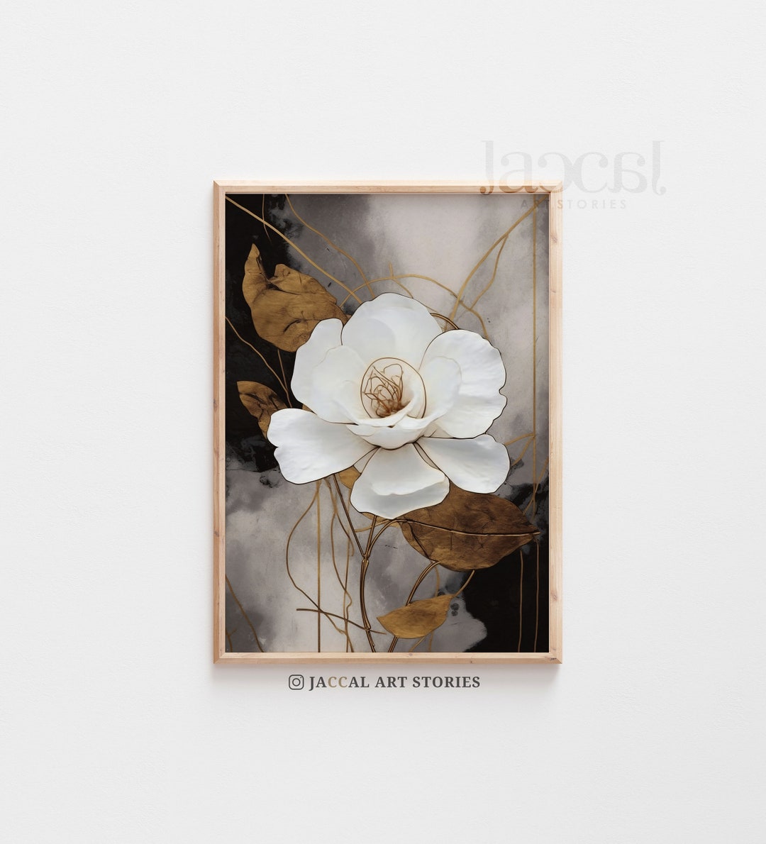 Luxurious White Rose Gold Leaf Art Smooth Curve Oil Enamel Printable ...