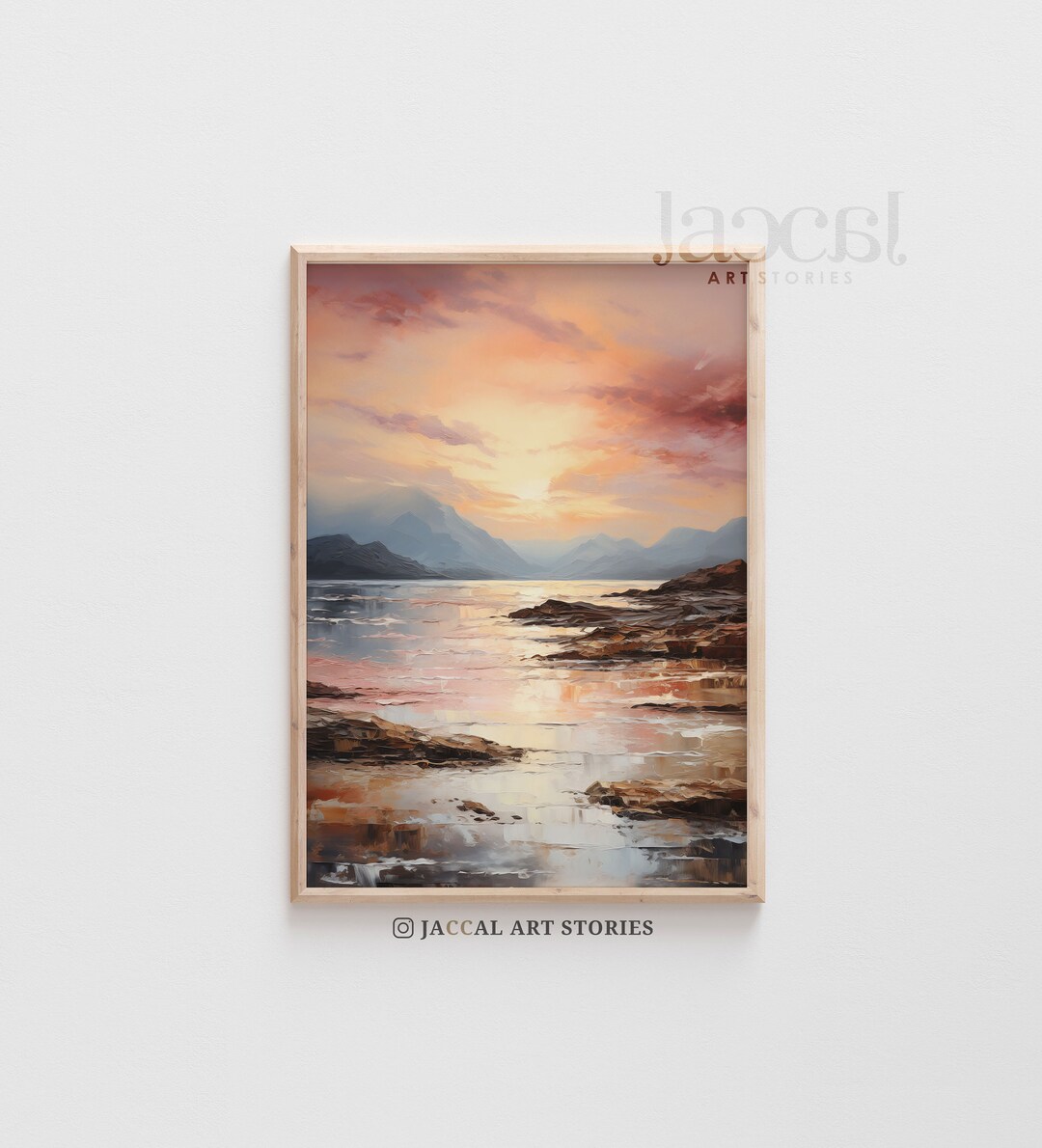 Coast Sunset Landscape Oil Painting, Impressionism Sunset Printable Art ...