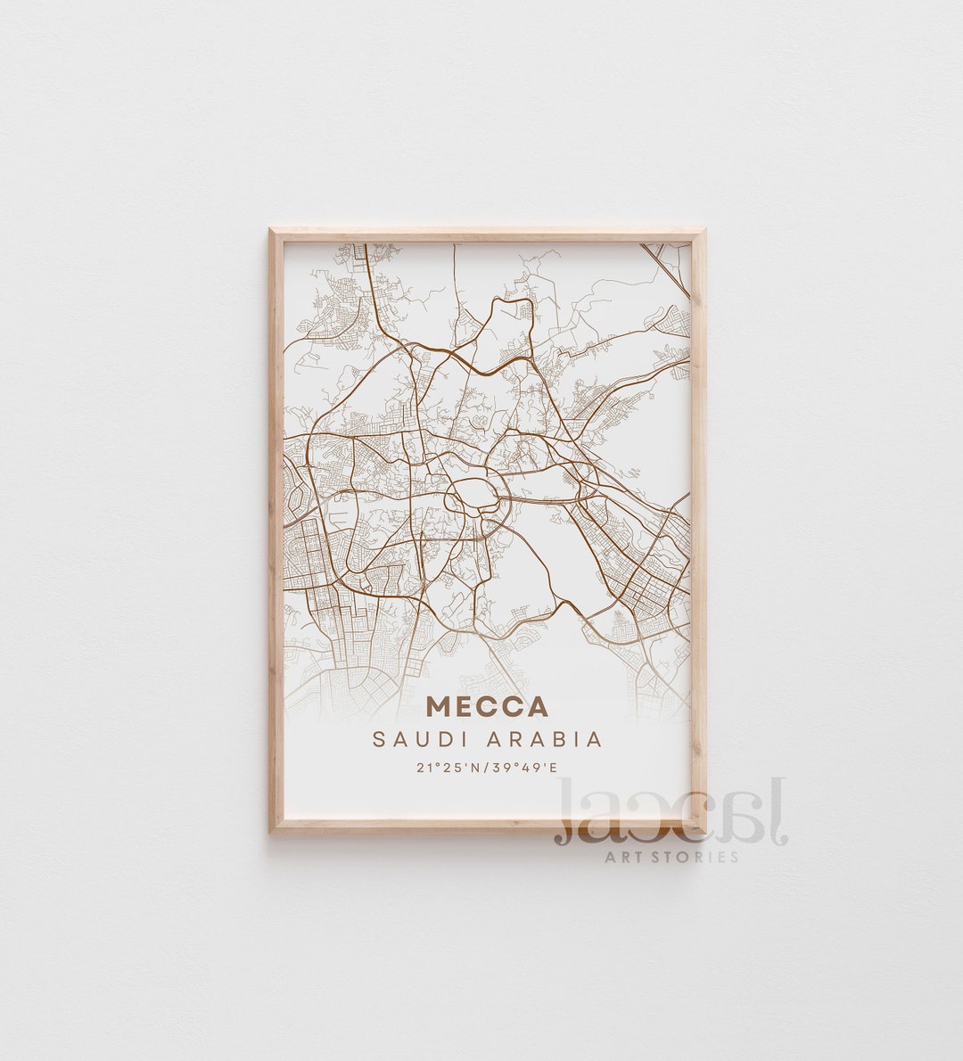Digital Download Mecca City Map Poster Minimalist Brown Line Art ...