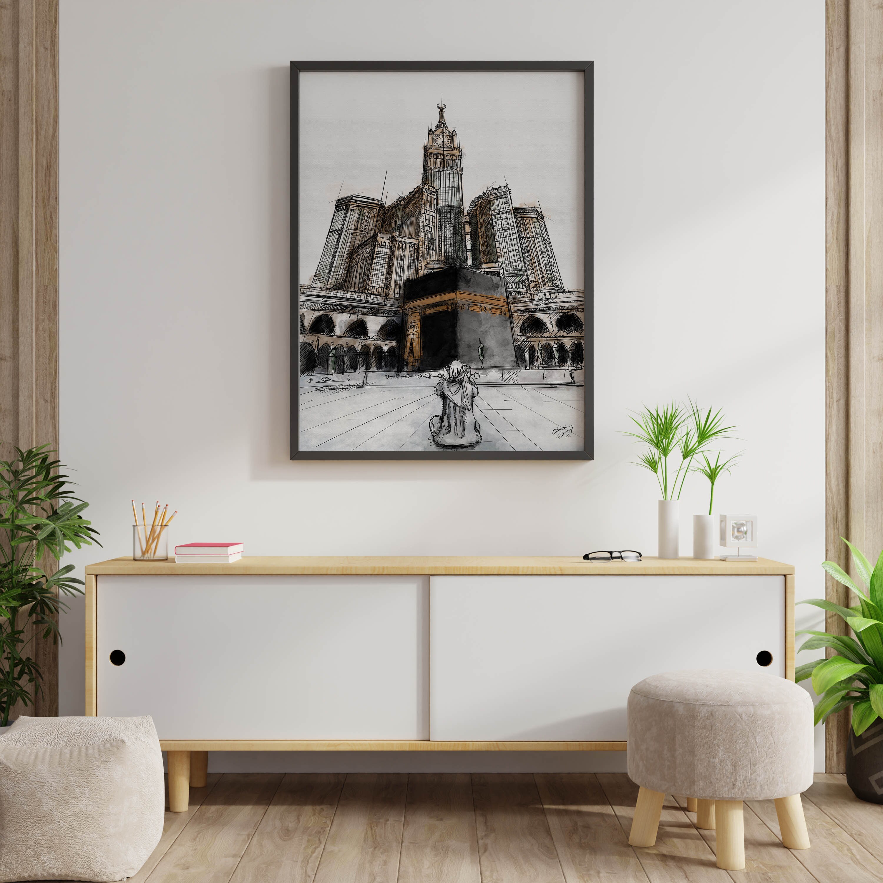 Kaaba & Makkah Clock Royal Tower Watercolor Sketch Islamic - Etsy