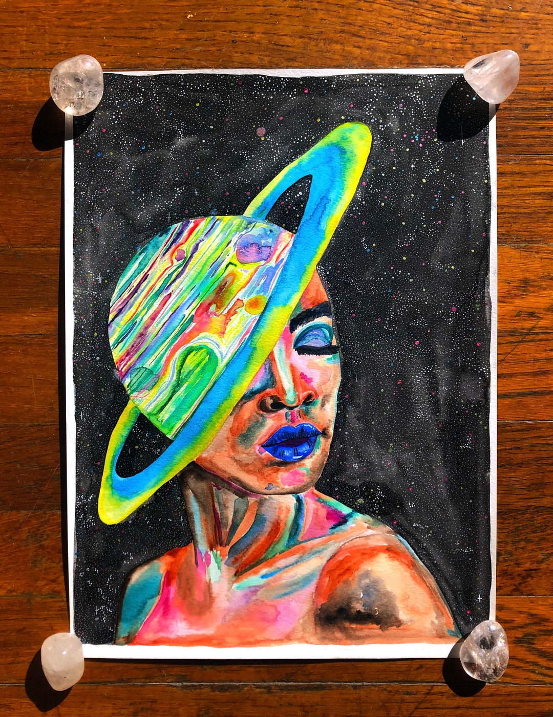 Saturn Girl Watercolor Painting, Planetary Painting, Astronomy Art ...