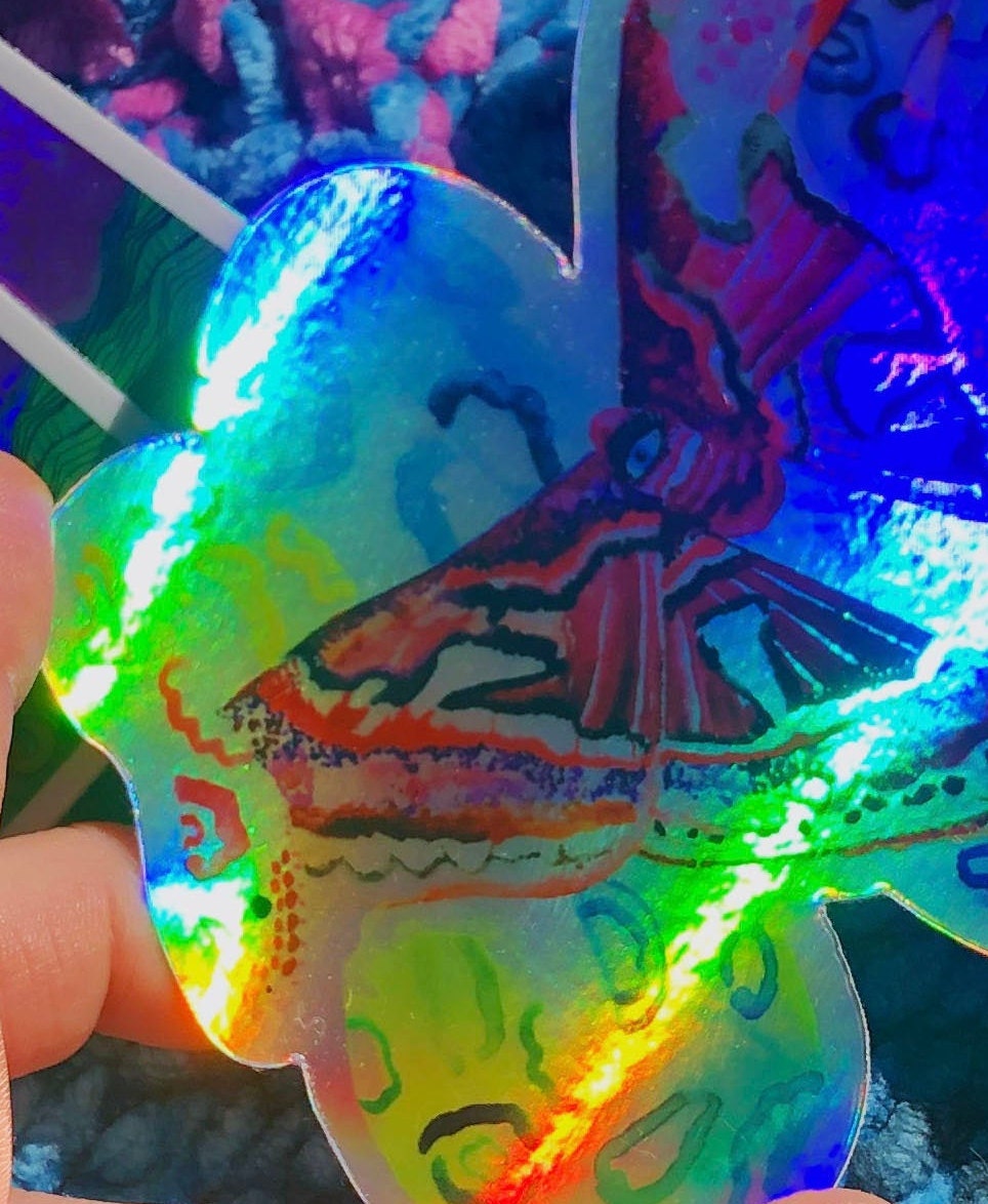 Holographic Atlas Sticker Atlas Moth Psychedelic Sticker | Etsy