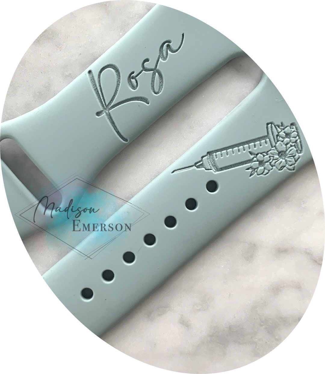 Custom Name and Floral Syringe Watch Band Series Silicone 38 40 41 42 ...