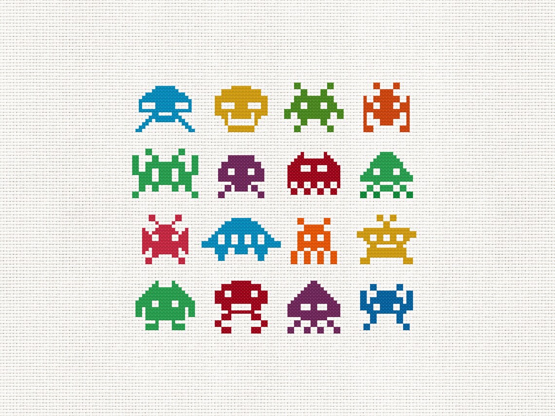 Space Invaders Cross Stitch Pattern Retro Game Embroidery - Etsy