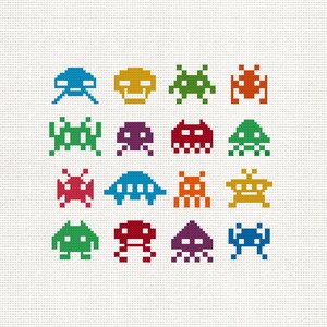 Space Invaders - Cross Stitch Pattern - Retro Game Embroidery Chart ...