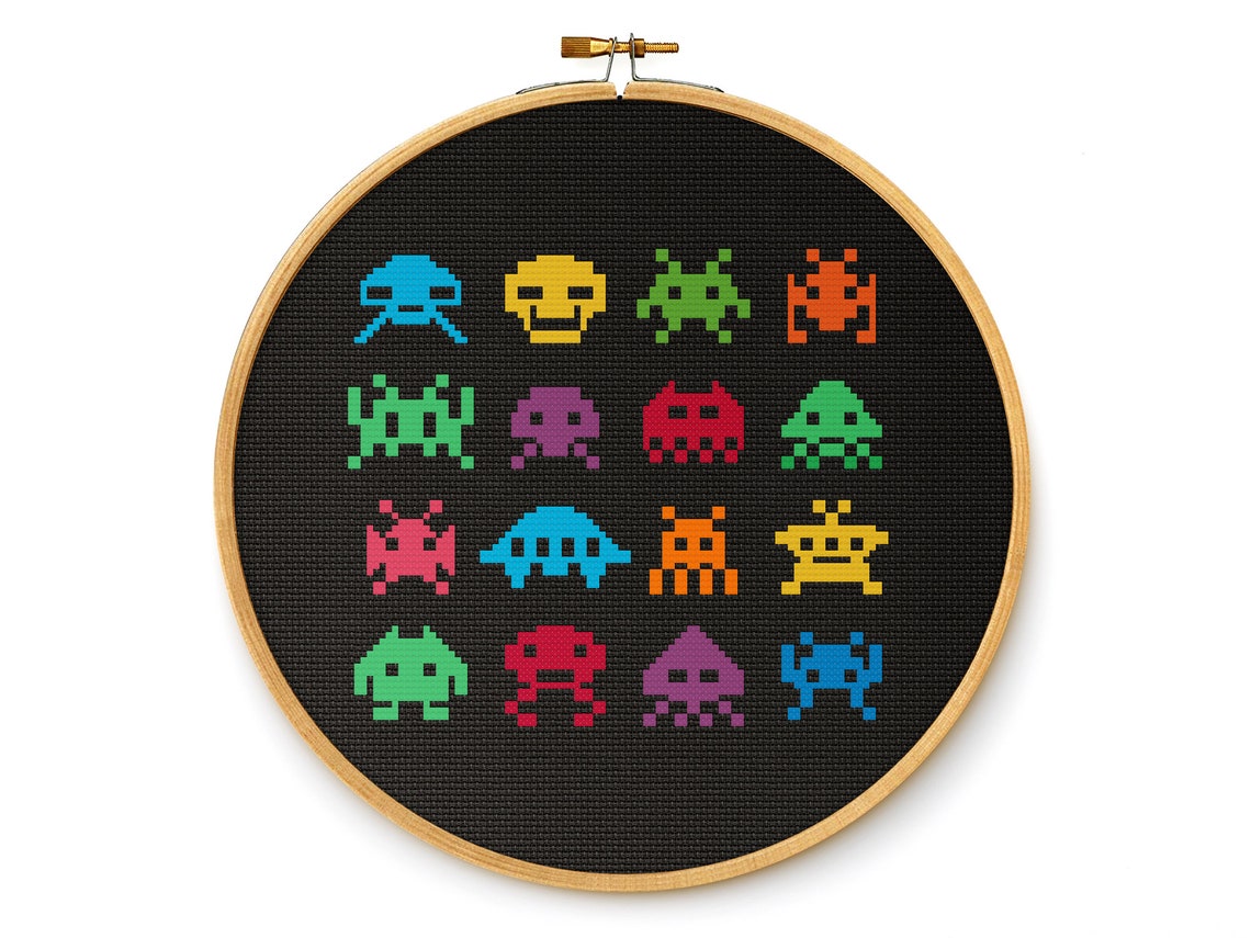Space Invaders - Cross Stitch Pattern - Retro Game Embroidery Chart ...
