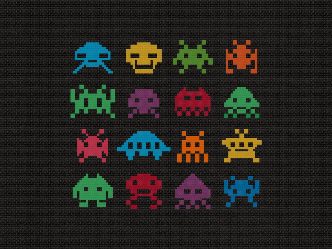 Space Invaders Cross Stitch Pattern Retro Game Embroidery - Etsy