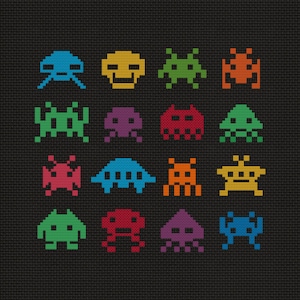 Space Invaders - Cross Stitch Pattern - Retro Game Embroidery Chart ...