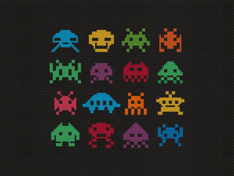 Space Invaders Cross Stitch Pattern Retro Game Embroidery - Etsy