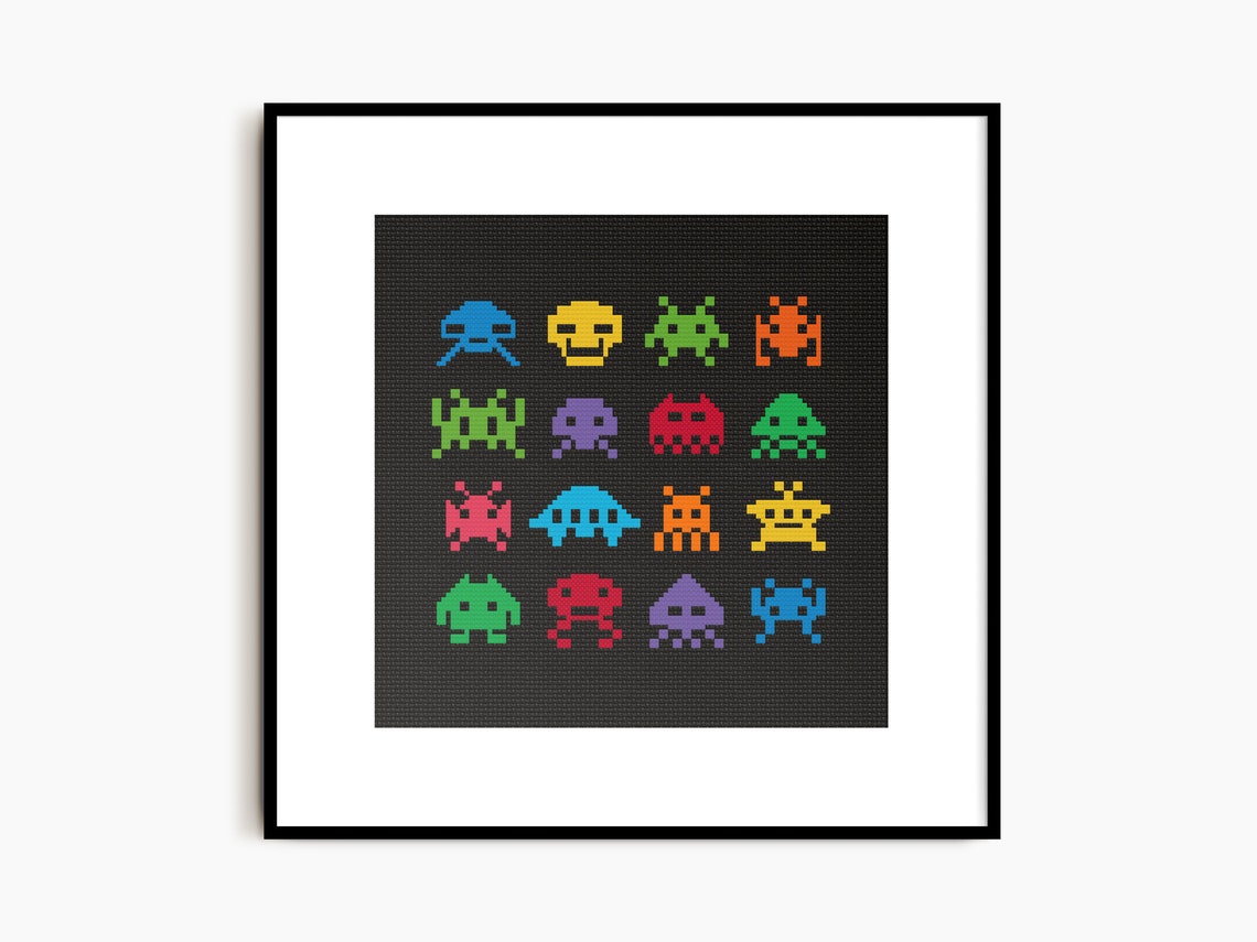 Space Invaders Cross Stitch Pattern Retro Game Embroidery - Etsy