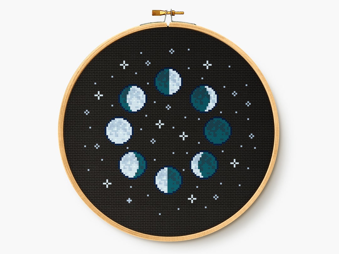Moon Phases - Cross Stitch Pattern - Night Sky Lunar Embroidery Chart ...