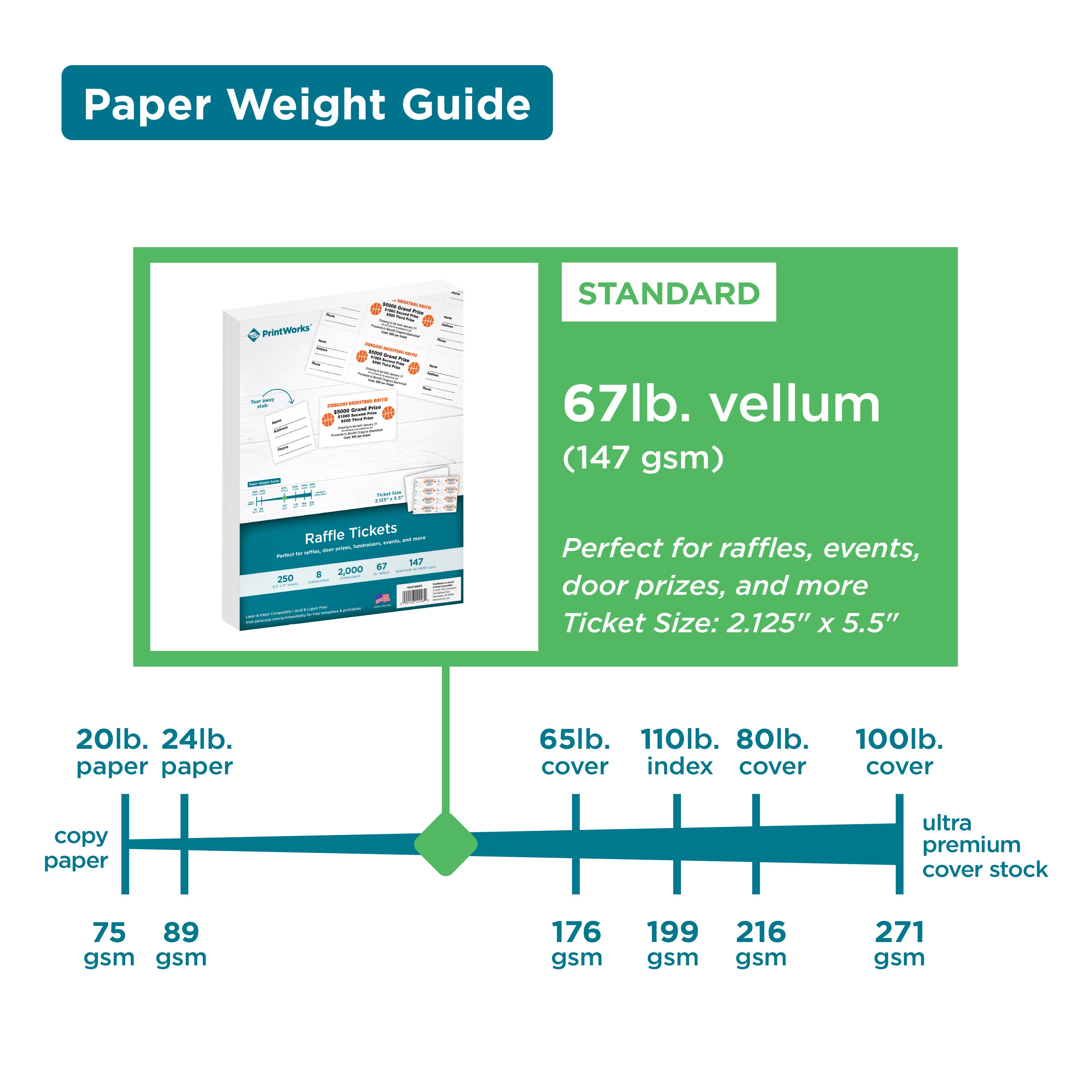 Printworks Raffle Tickets With Tear-away Stubs, 8.5 X 11, 67lb/147gsm ...