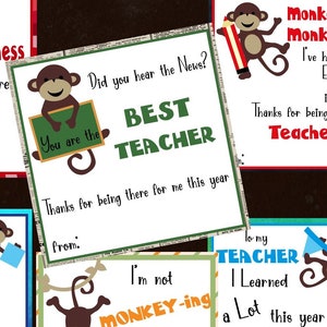 TEACHER APPRECIATION Gift Tags With Cute Monkeys Doing Cute Things to ...