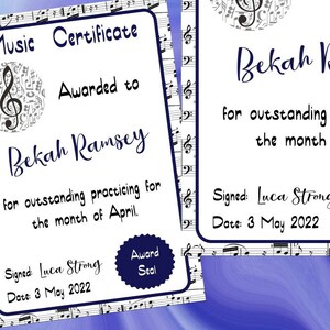 TREBLE CLEF CIRCLE Award Certificate for Music Piano - Etsy