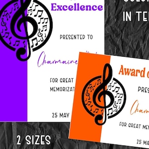 MUSIC AWARD Certificate-completely Editable-change All Colors and Text ...