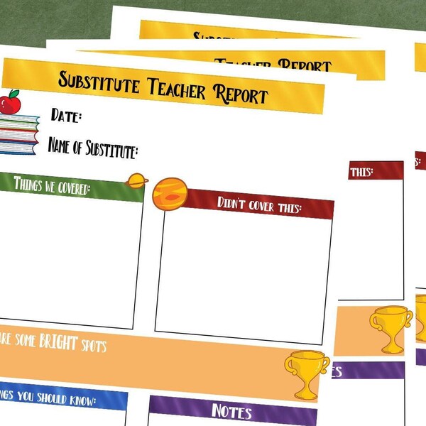 Sub Teacher Report - Etsy