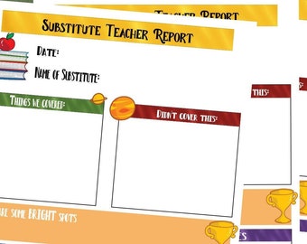 Substitute Teacher Report Template - Etsy