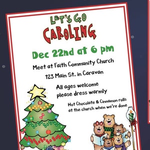 CHRISTMAS CAROLING Flyer-invitation and Gift Tag-use All Three for Your ...
