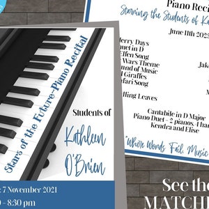 Editable Recital Program Piano Keyboard With Blue Color Scheme-booklet ...