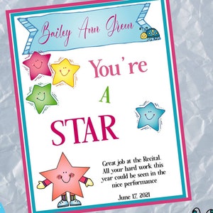 YOURE A STAR Award Certificate-classroom or Music Studio-happy Stars ...