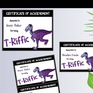 DINOSAUR Award Certificate Template-edit Text-personalize-classroom ...
