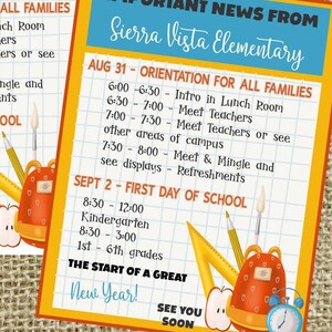 BACK TO SCHOOL Information Page or Flyer-editable Text to Personalize ...