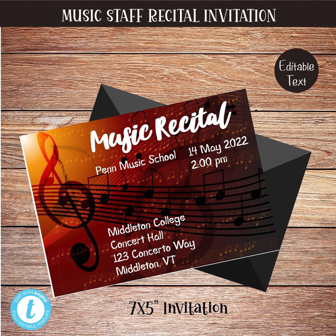 ABSTRACT MUSIC STAFF Recital Invitation Template-music Note Background ...