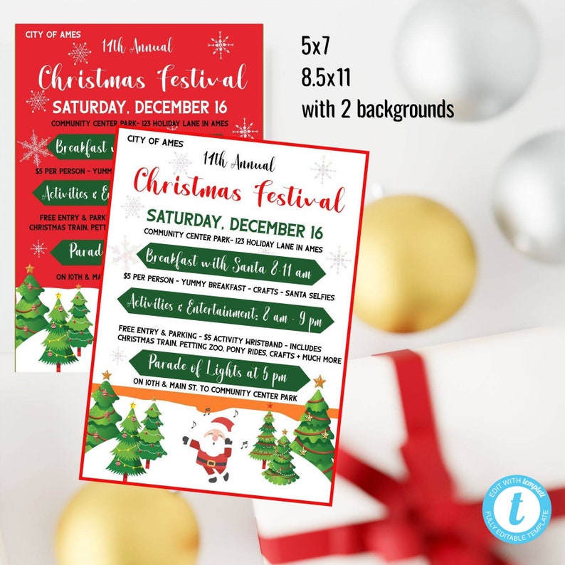 CHRISTMAS FESTIVAL FLYER in 2 Sizes With 2 Backgrounds-personalize With ...