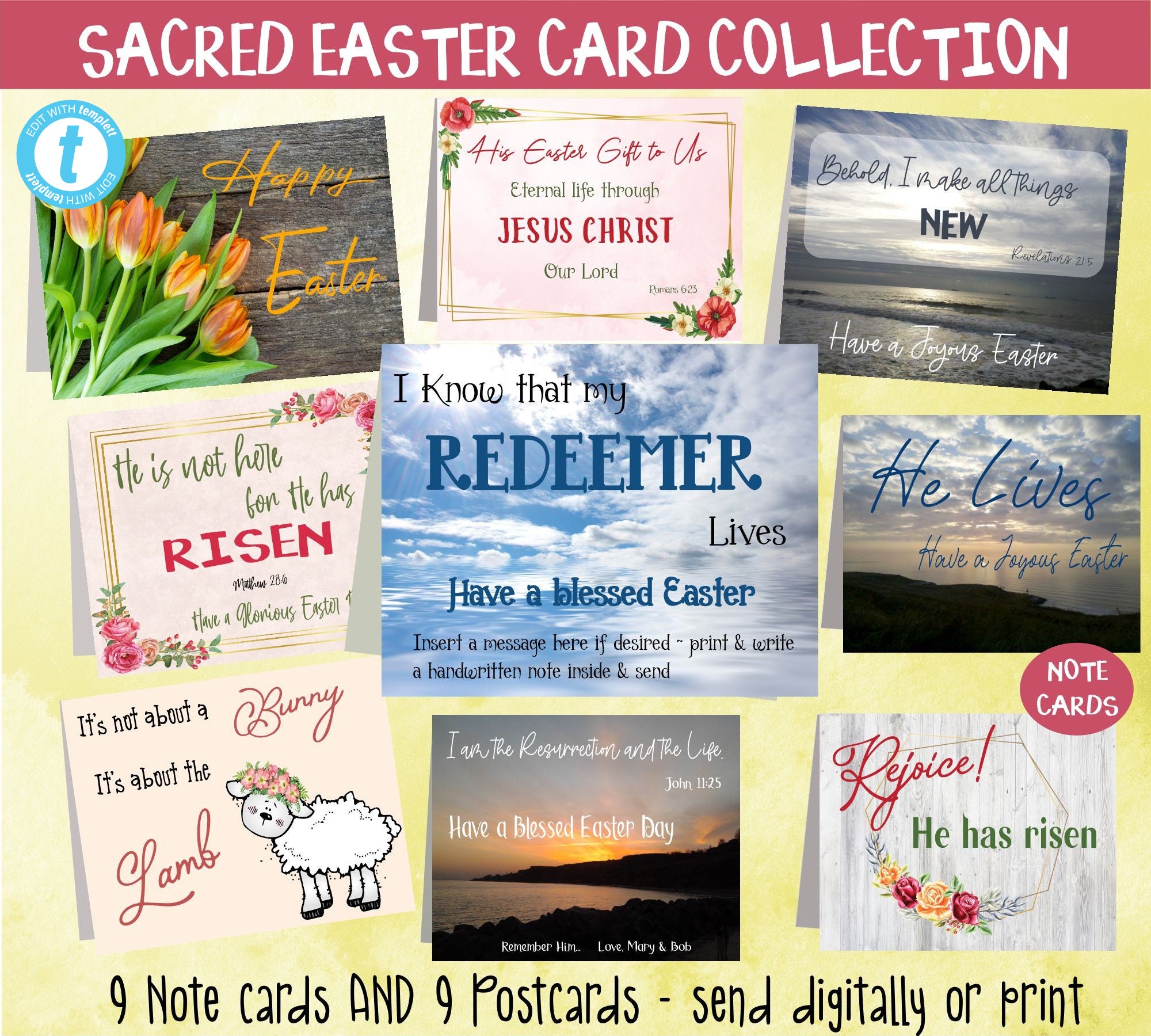 18 SACRED EASTER CARD Templates-9 Notecards-9 Virtual Postcards-9 ...