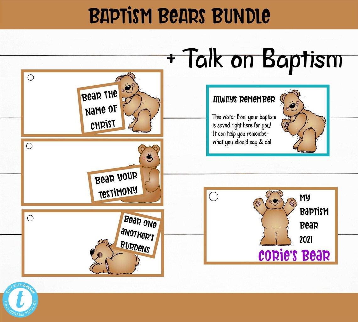 BAPTISM BEARS Bundle Templates-3 Bear Tags-name Tag for Childs Bear ...